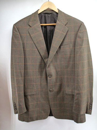 Hickey Freeman Jacket Brown Plaid Wool Cashmere Coat Blazer size 42 reg ...