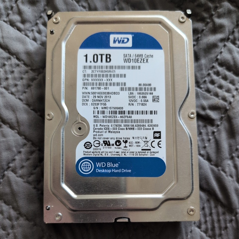 Western Digital WD Blue HDD 1.0TB 7200RPM 64MB SATA3 3.5" WD10EZEX Hard ...