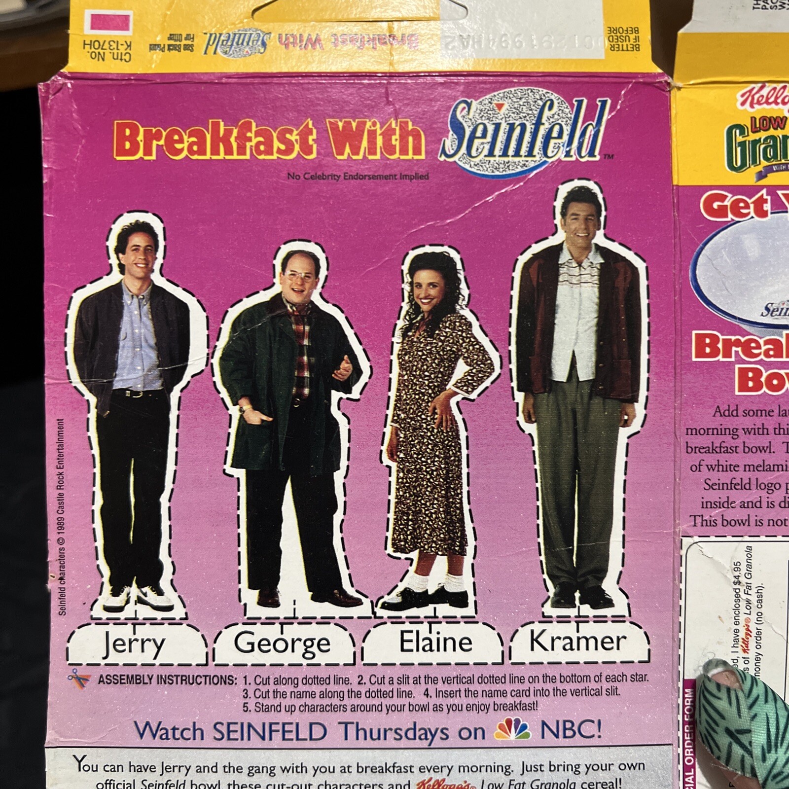 Vntg 1994 Empty Kelloggs SEINFELD Cut Out Figures Granola Cereal Box ...