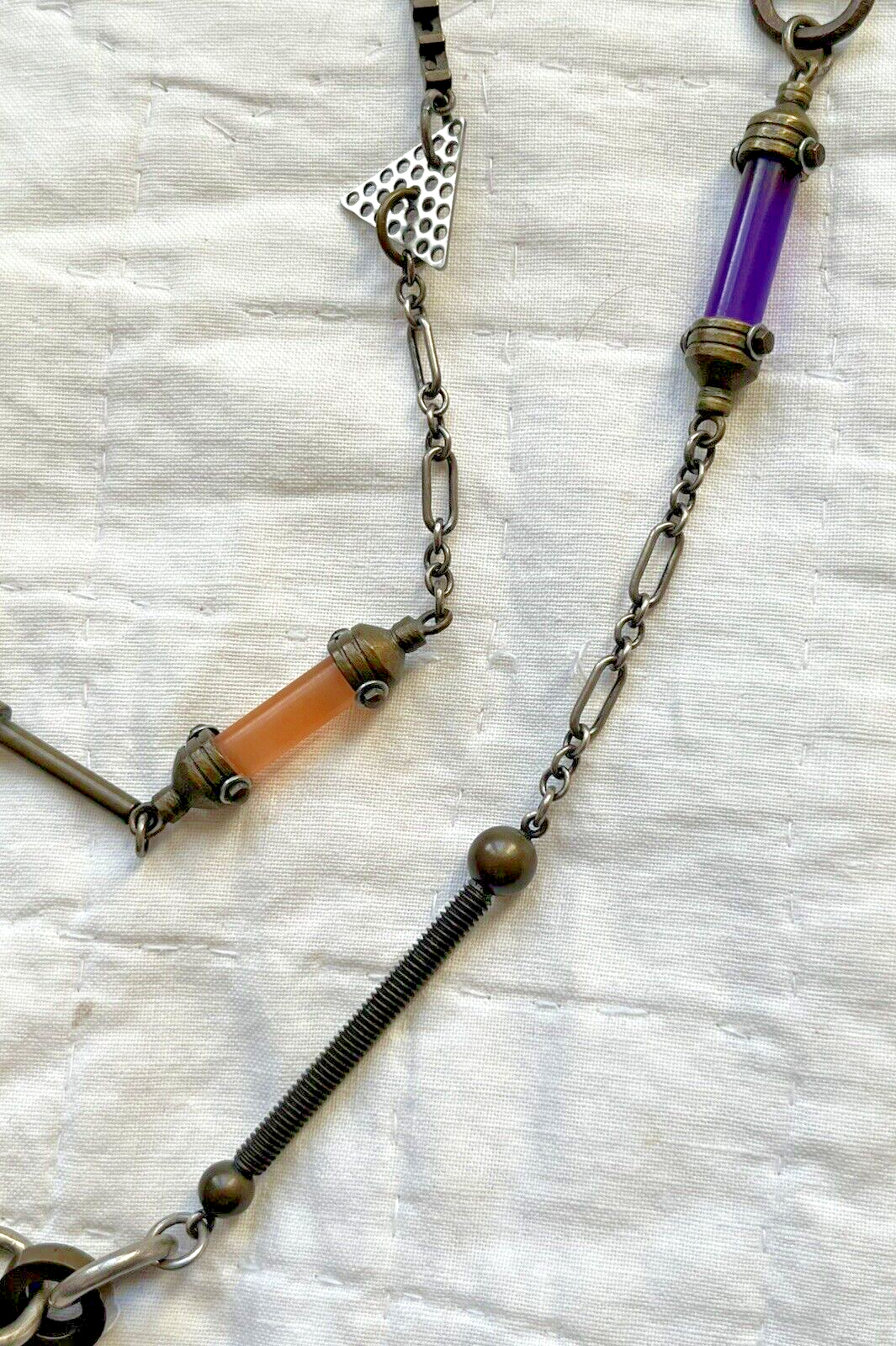 THOMAS MANN TECHNO ROMANTIC MIXED METAL CHARM NECKLACE STERLING signed ...