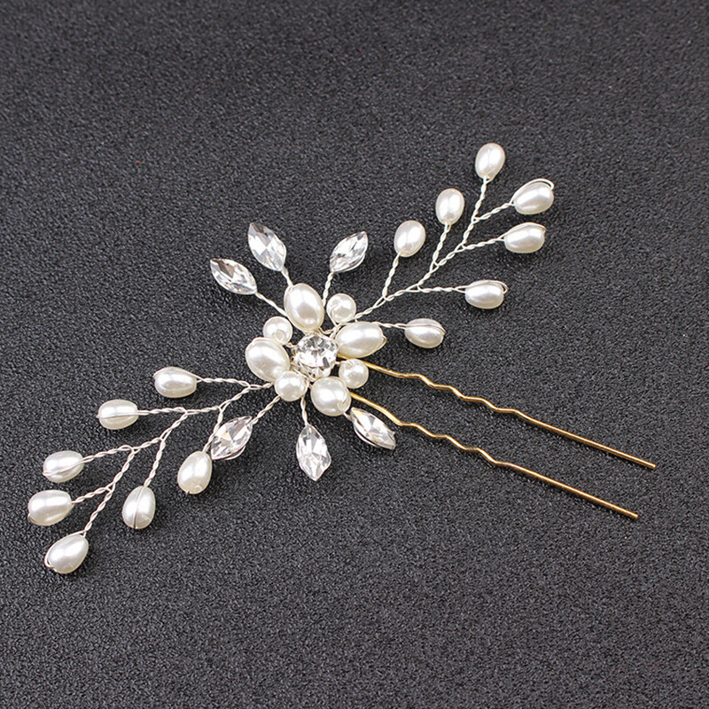 Women U-shaped Pin Metal Barrettes Hairpins Simulated Pearl Bridal Hair ...