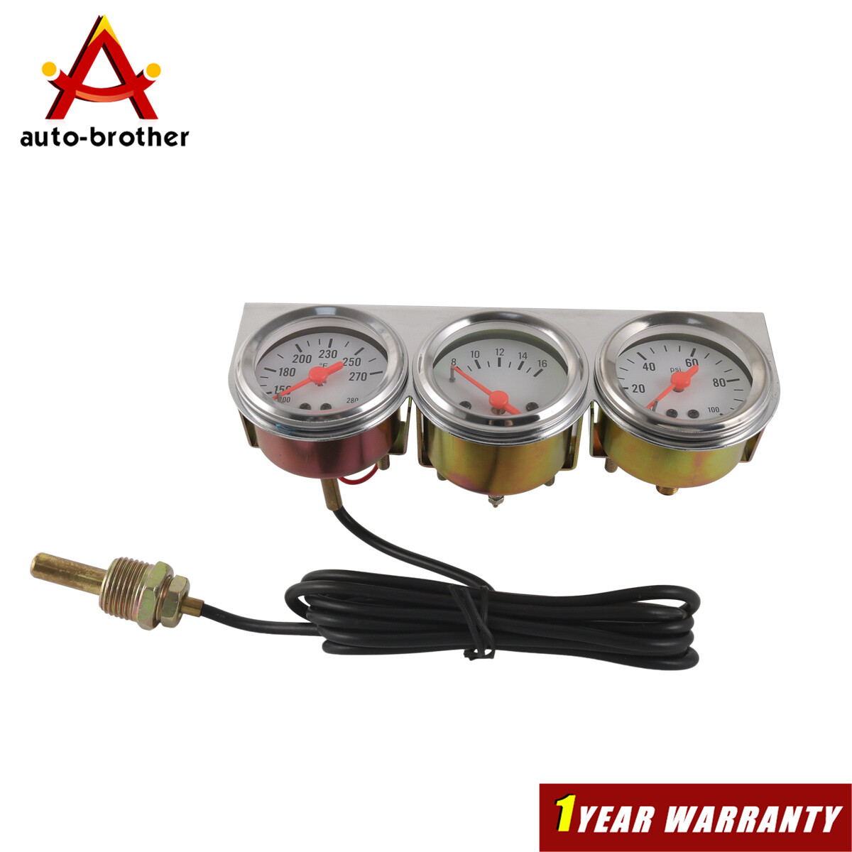 Triple Gauge Set Water Temp Oil Pressure Volt Meter 2'' 52mm Mechanical ...