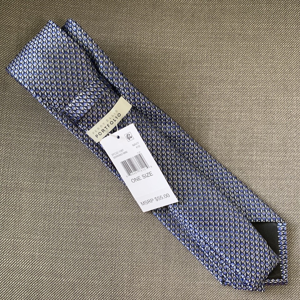 Perry Ellis Men's Neck Tie Geometric Serrano Mini Classic Blue NWT | eBay