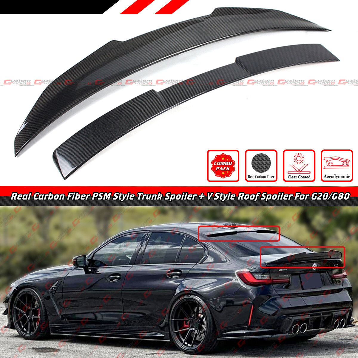 FOR 19-26 BMW G20 330i G80 M3 CARBON FIBER PSM TRUNK SPOILER + REAR ...