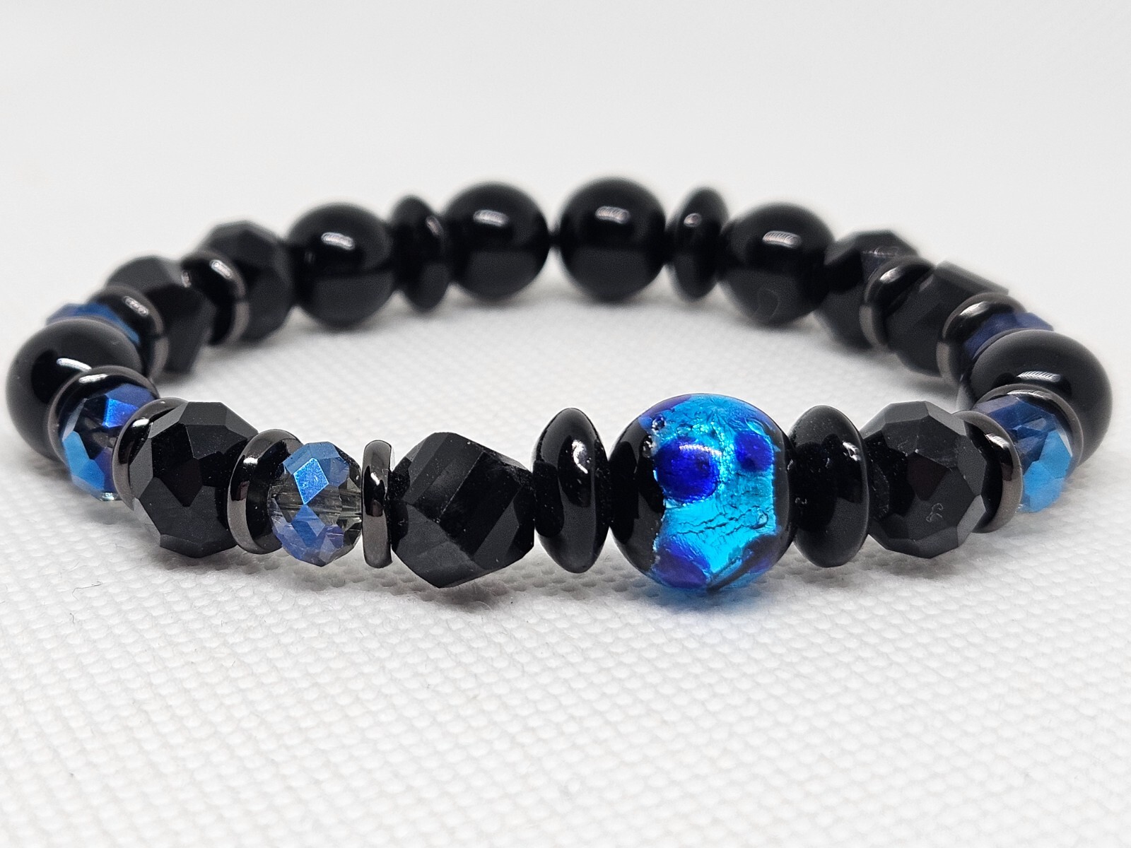 Handmade beaded crystal glass beads bracelet with luminous lampwork ...