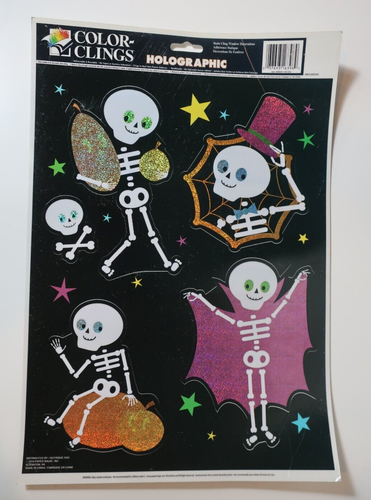 Vintage Halloween Cute Skeleton Holographic Window Color Clings Set of ...