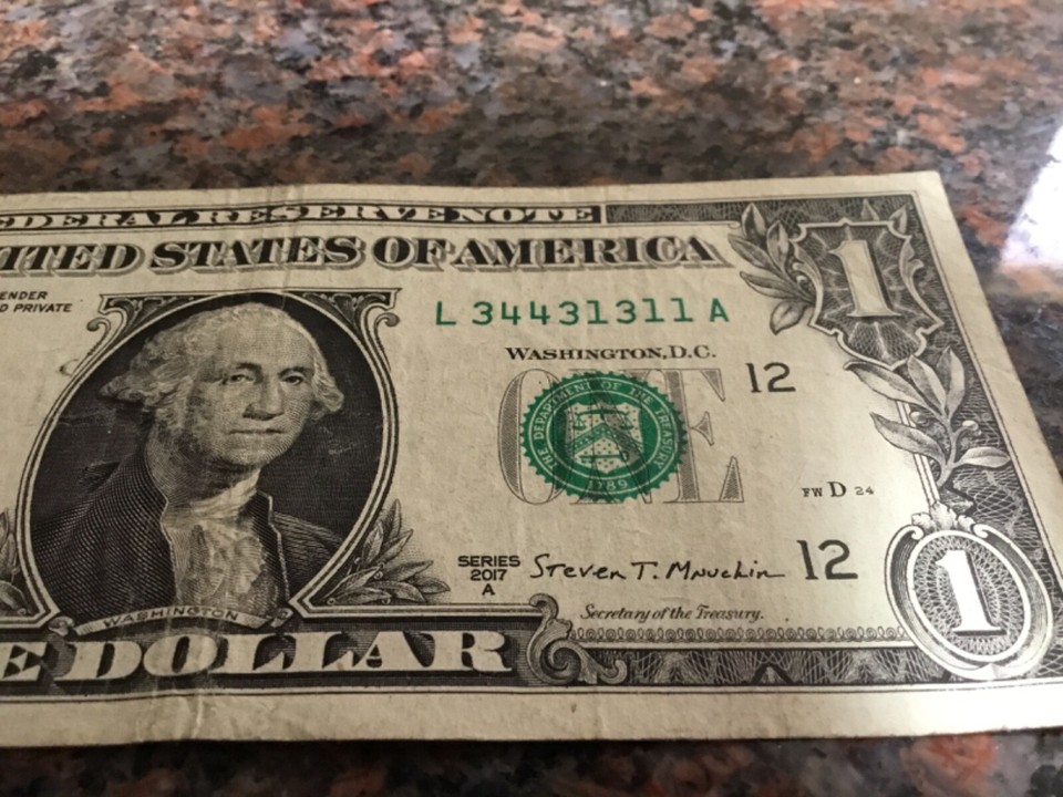 FANCY SERIAL NUMBER $1 DOLLAR BILL " TRINARY" NOTE ..2017A Ft. WORTH ...