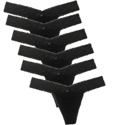 6 Pack Womens Cotton Floral Lace Trim Thong G String Panties underwear ...