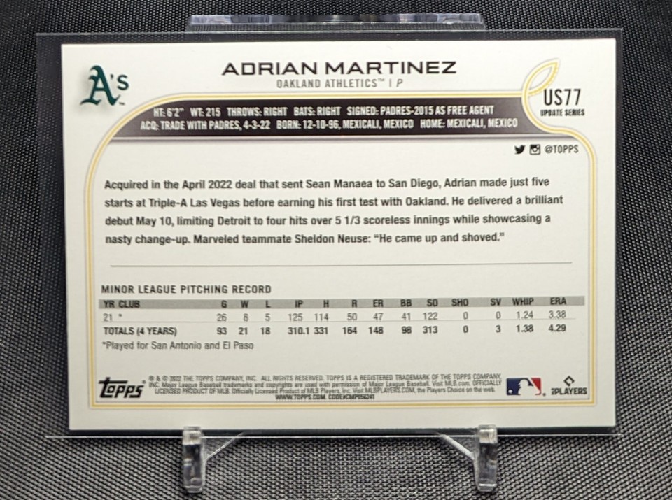 Adrian Martinez Rainbow Foil Parallel Rookie Card RC 2022 Topps Update ...