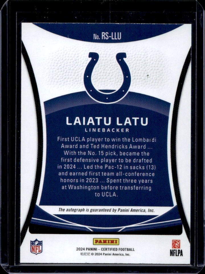 2024 Certified Laiatu Latu Rookie Blue Mirror RC Auto #31/75 Colts | eBay