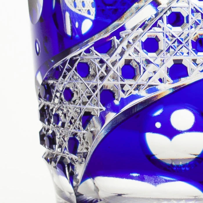 Edo Kiriko Old Glass Eight-Sided Reticulated Pattern Old Gold and R ...