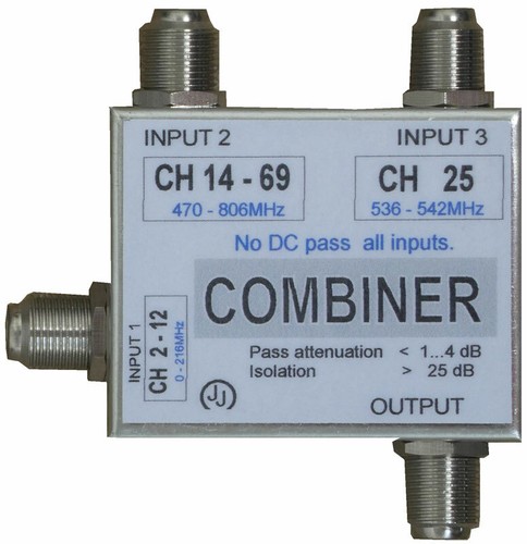 Combiner VHF+2x UHF combiner for 3 antennas, on input 3 you can choose ...