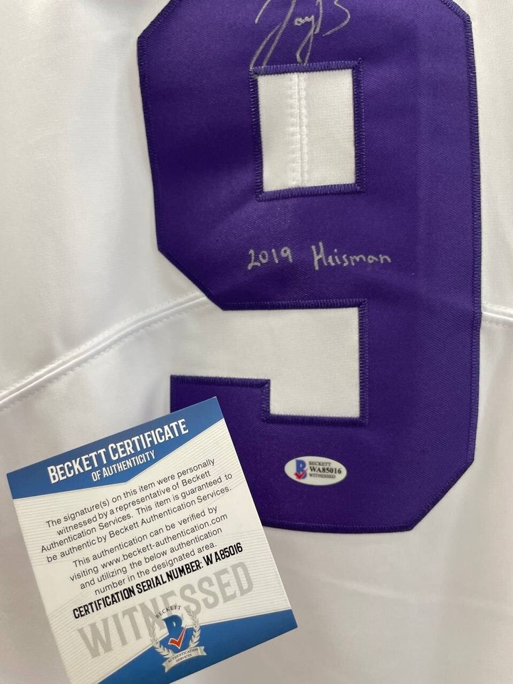 Hand Signed White/Violet Autographed Football Jersey Joe Burrow Size L BAS COA | eBay