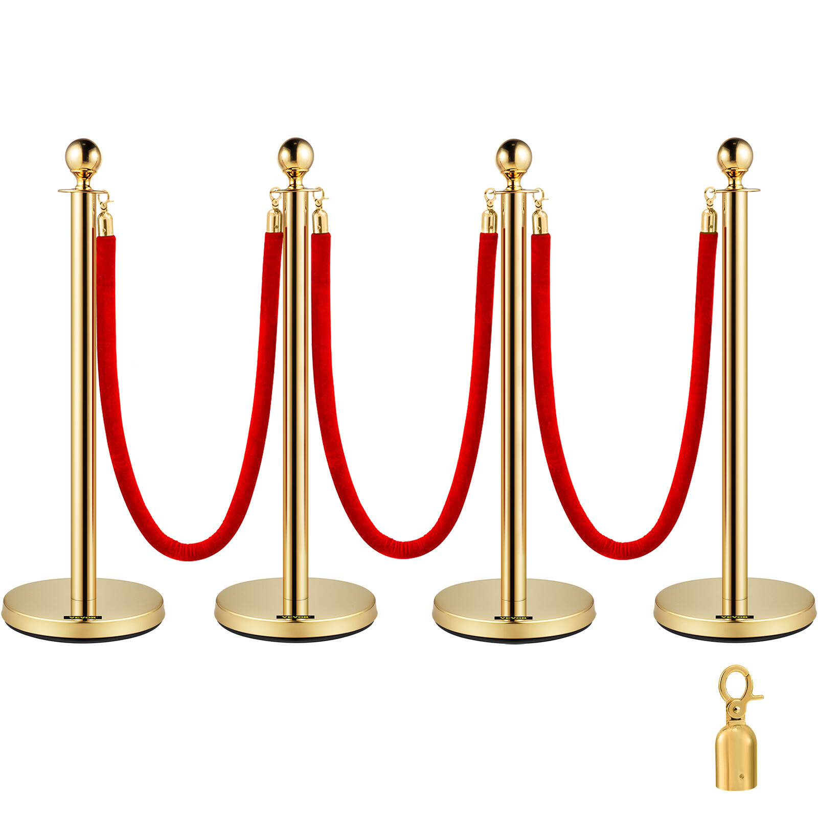 VEVOR Stanchion Posts Queue 38in Barriers - 4pcs, Gold/Red for sale ...