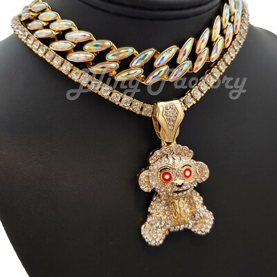 38 BABY Young Boy Monkey Pendant 18" 1 Row Tennis & Prism Choker Chain ...