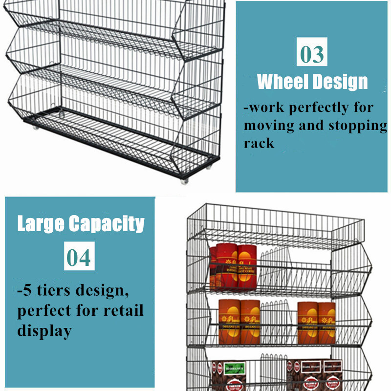 Retail Display Rack Shelf 5Tier White Black Wire Grid Merchandise ...
