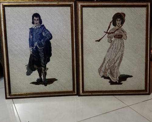 Vintage 1960’s Large Needlepoint French Blue Boy And Pinkie In Original ...