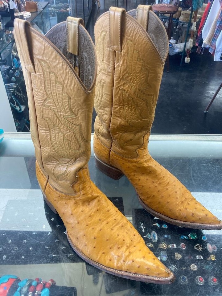Women's GML Full Quill Ostrich Gold Tan Western Cowboy Pointy Toe Boots ...