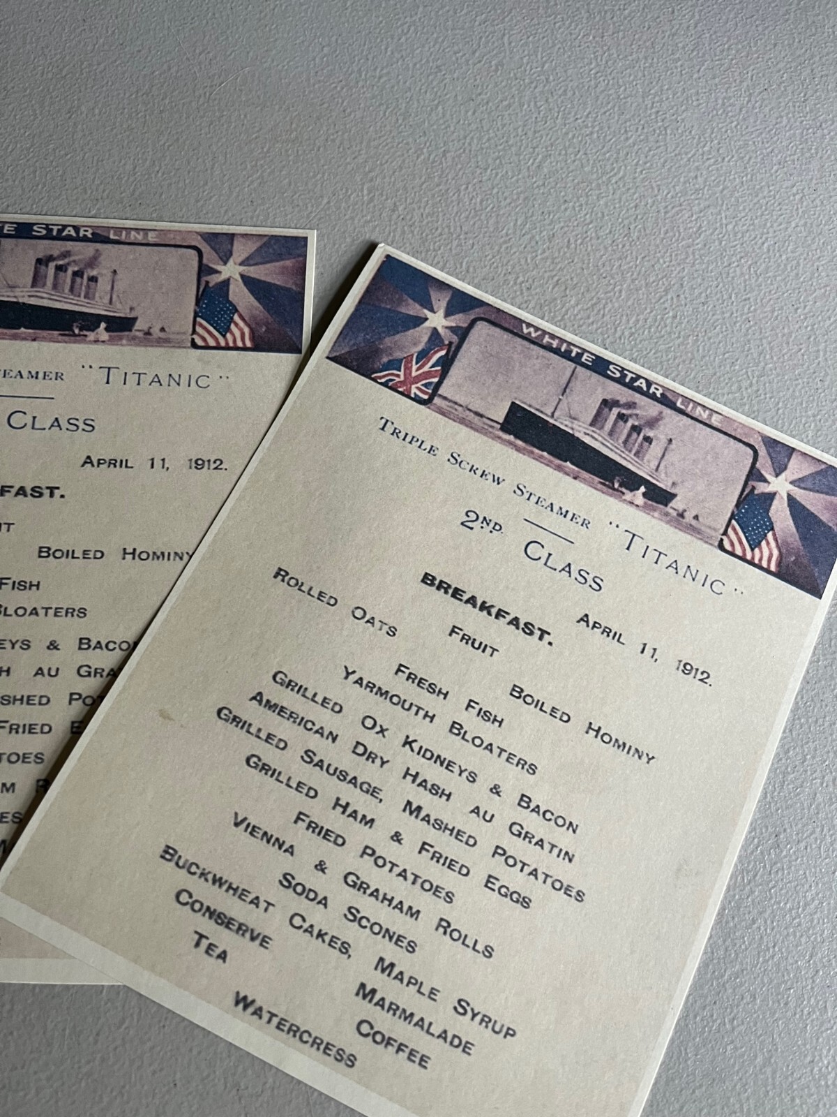 RMS TITANIC SECOND CLASS BREAKFAST MENU REPLICA APRIL 11, 1912 | eBay