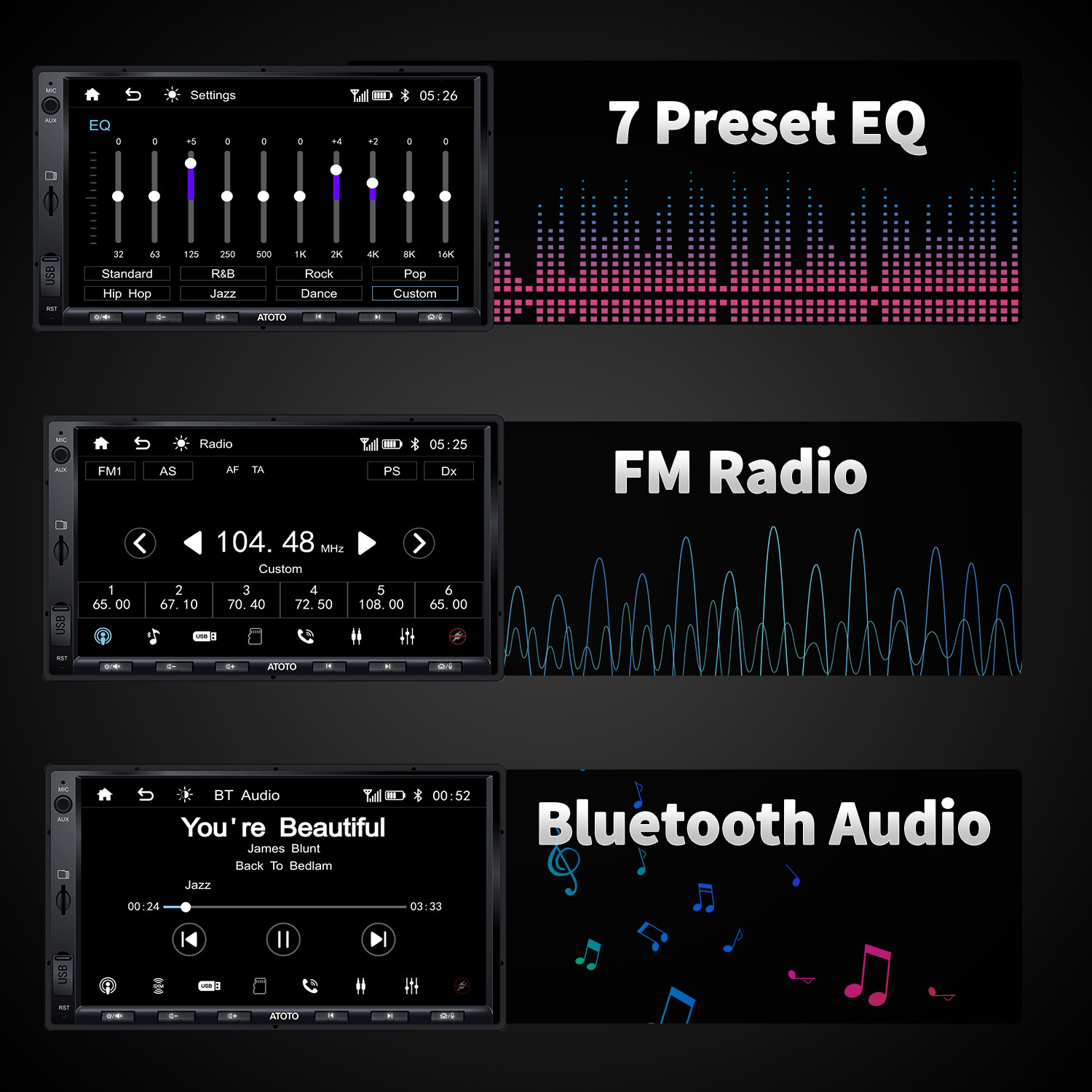 ATOTO F7WE 7" Double DIN GPS Car Stereo Wireless Android Auto &CarPlay ...