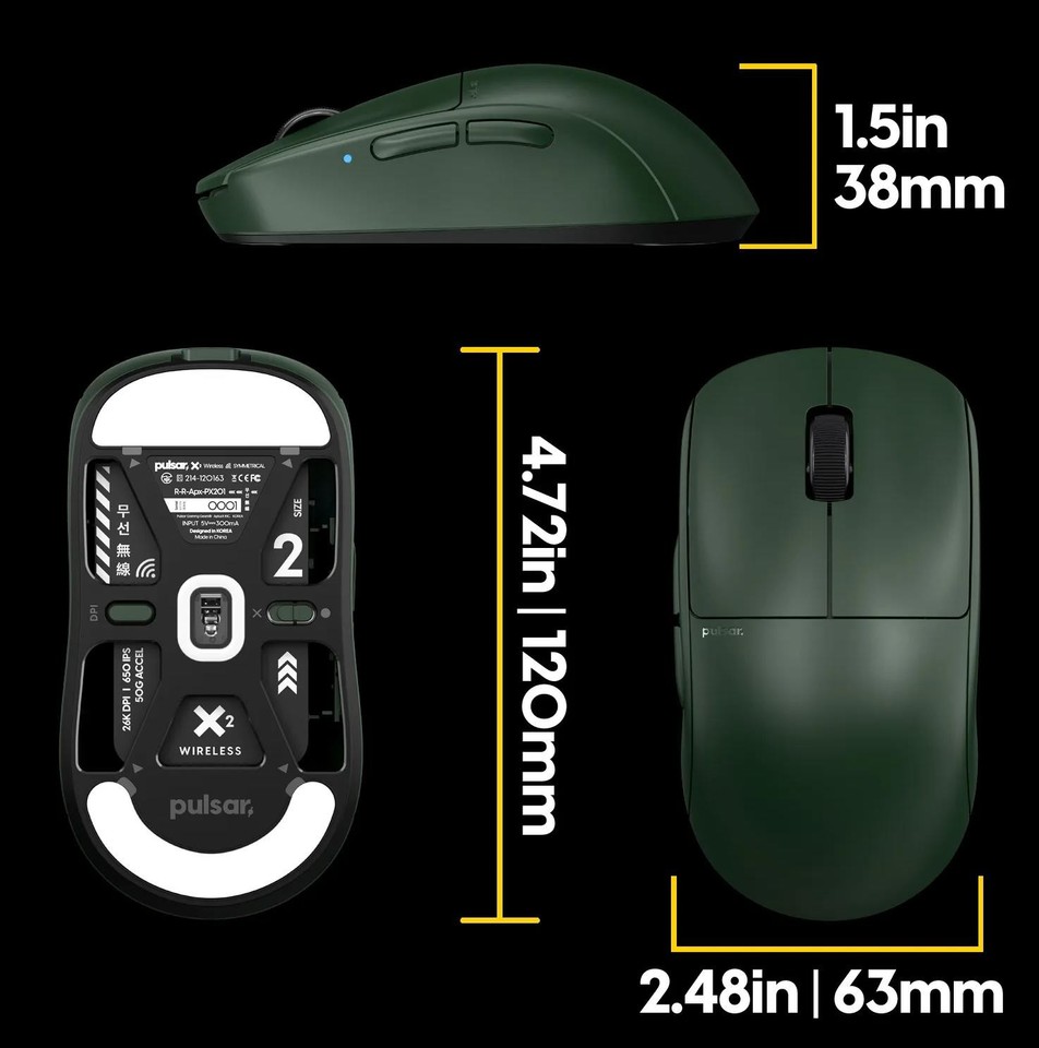 Pulsar X2 V1 Symmetrical Wireless Gaming Mouse - Green Founders Edition ...