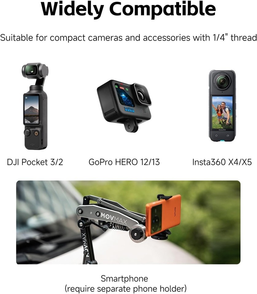 Movmax Blade Arm for DJI Pocket 3, Insta 360, and GoPro Hero 12 Cameras ...
