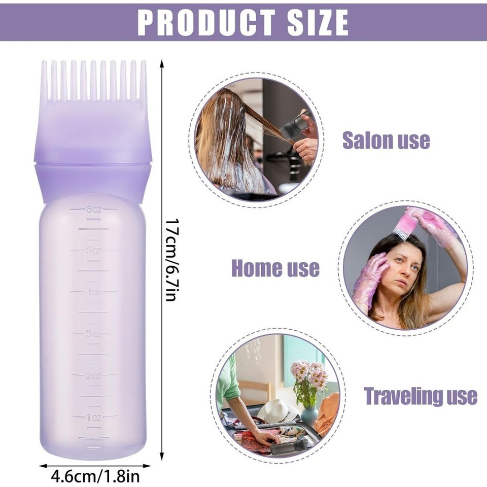 Hair Dye Applicator Bottle with Brush 6oz Root Touch Up Oil Hair Oiling ...