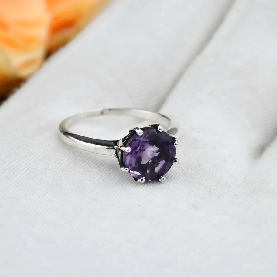 Prong Set Amethyst Ring 925 Sterling Silver Handmade Minimalist Ring ...