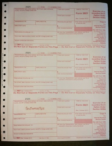 IRS Tax Form 3921 Exercise Incentive Stock Option - single sheet for 3 ...