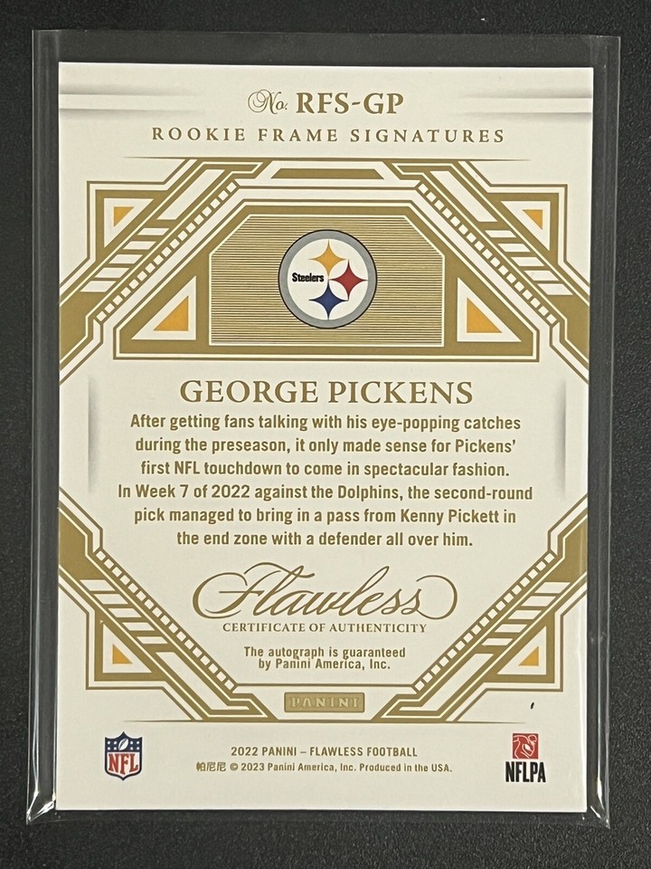 2022 Flawless George Pickens Rookie Debut Signatures Auto RC Silver /20 ...