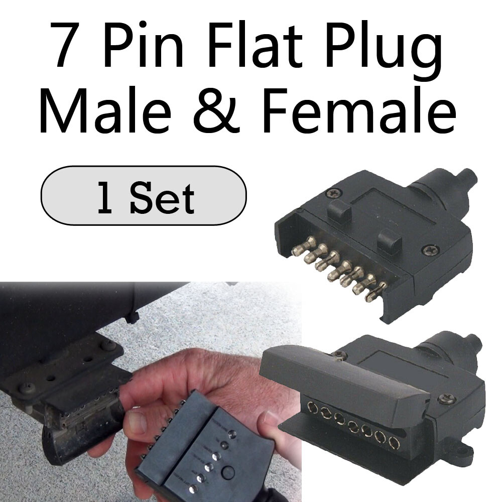 7 PIN FLAT MALE TO 7 PIN FLAT FEMALE RECTANGLE TRAILER PLUG CARAVAN ...