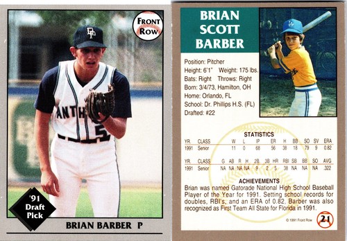BRIAN BARBER 1991 Front Row Baseball #21 | eBay