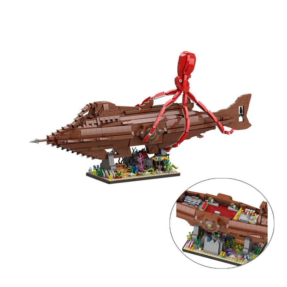 Submarine Model with Display Stand 2282 Pieces Building Toys MOC Build ...