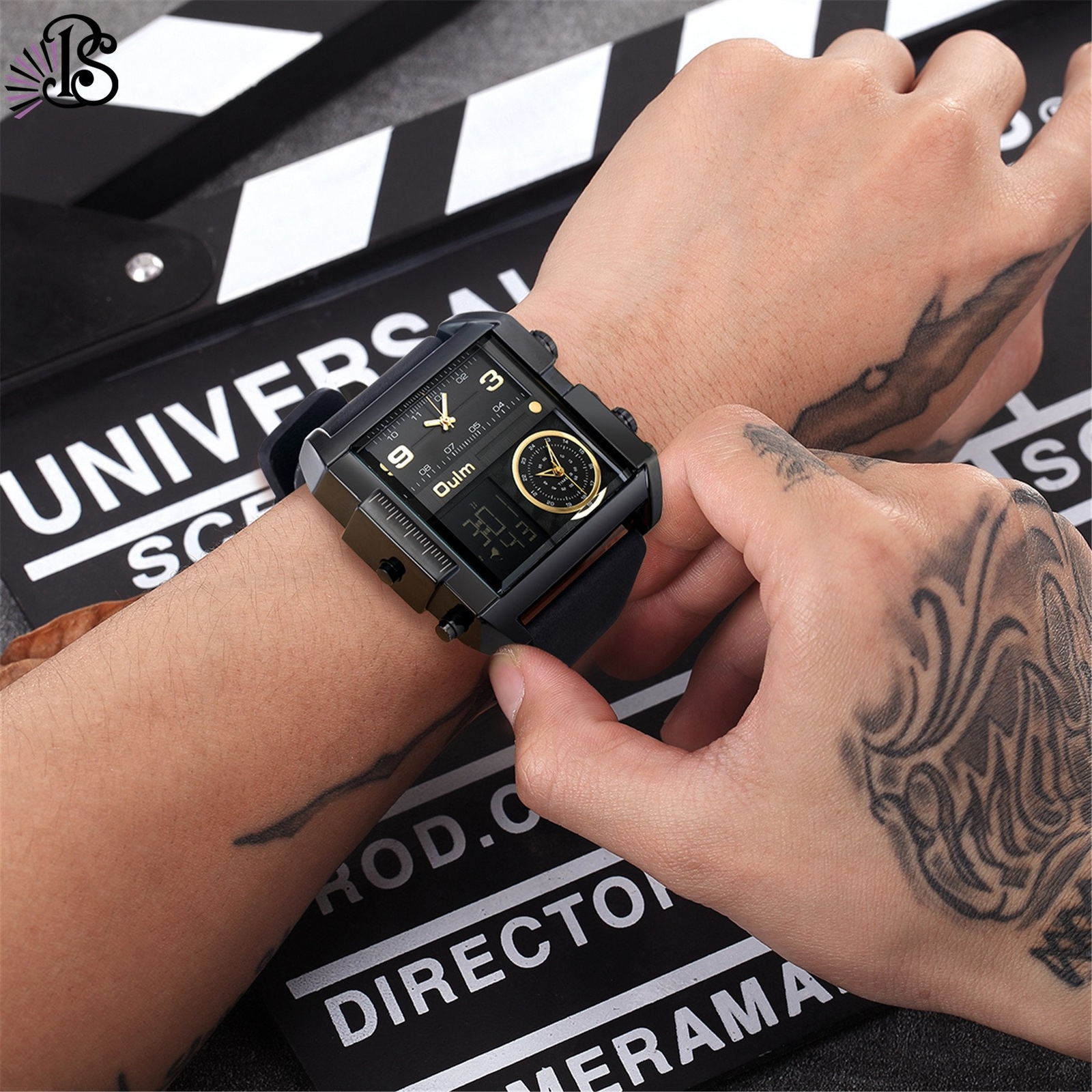 Men Large Dial Digital LED Quartz Sport Watch Waterproof Leather ...