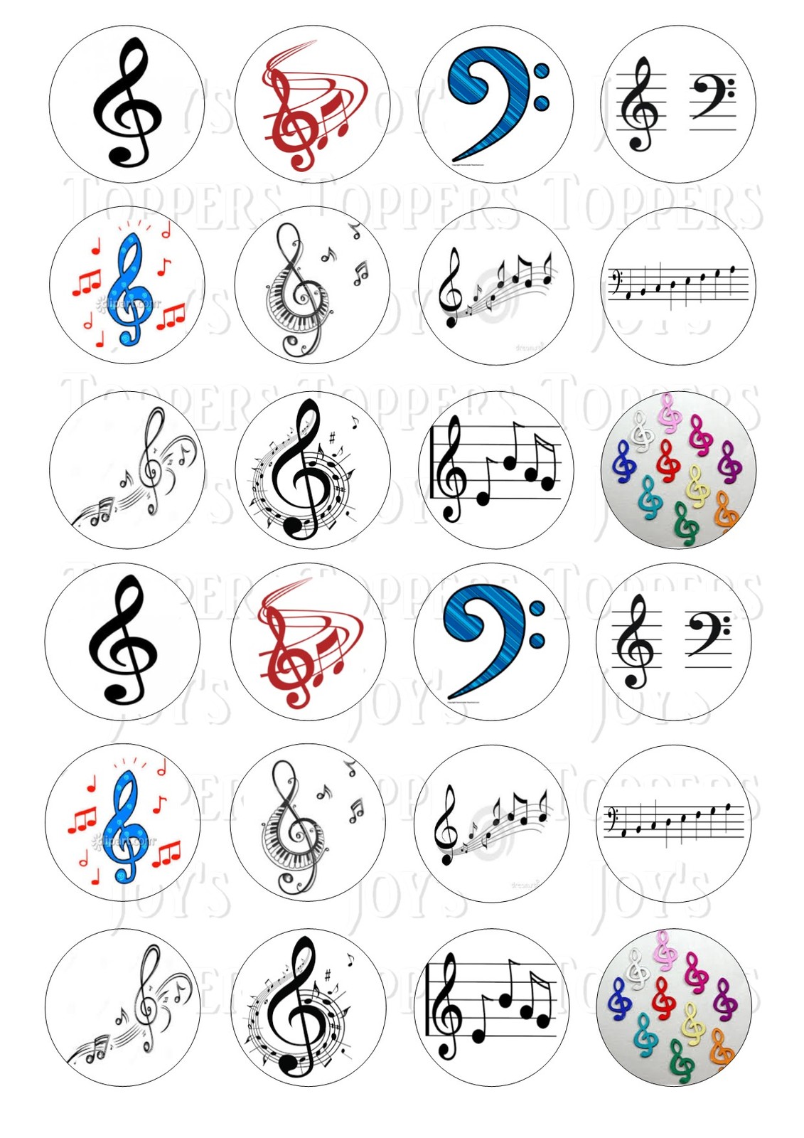 24 MUSIC NOTES CLEF CUPCAKE TOPPERS ICED ICING FAIRY CAKE BUN TOPPERS ...