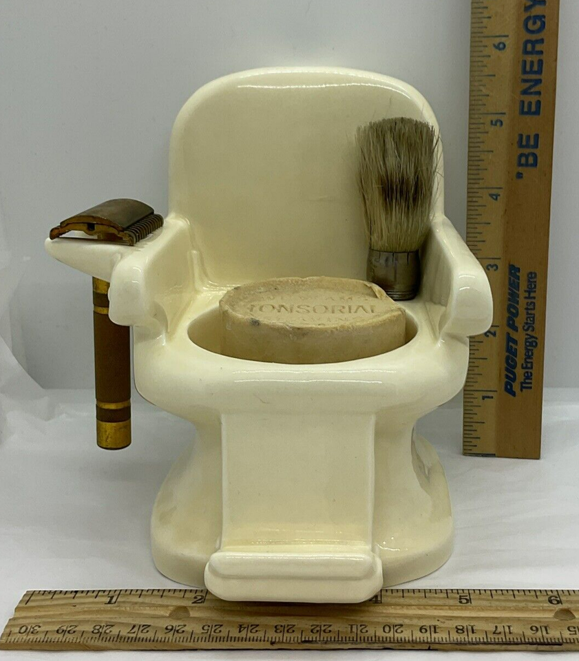 RARE HTF Vintage Sundance Fine Ceramics CA USA Barber Chair Shaving Cup ...