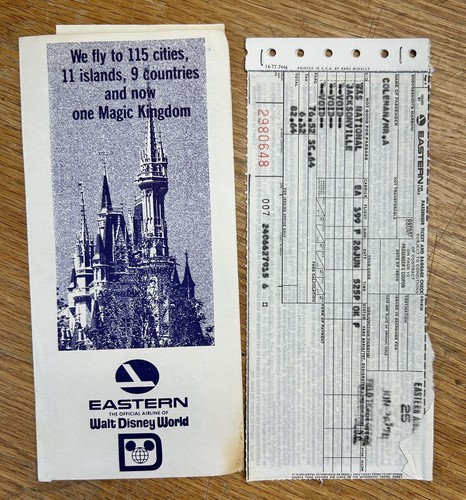 Vintage Eastern Airlines Walt Disney World Ticket Baggage Stub ...