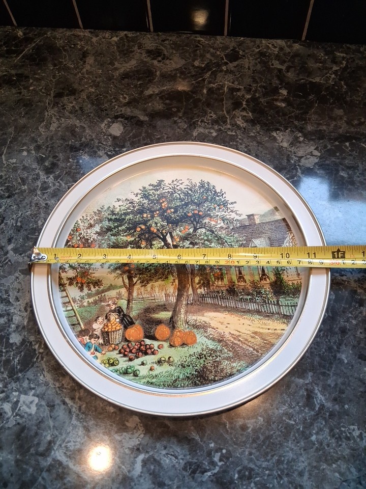 Vintage Currier & Ives Round Tin Serving Tray “The American Homestead ...