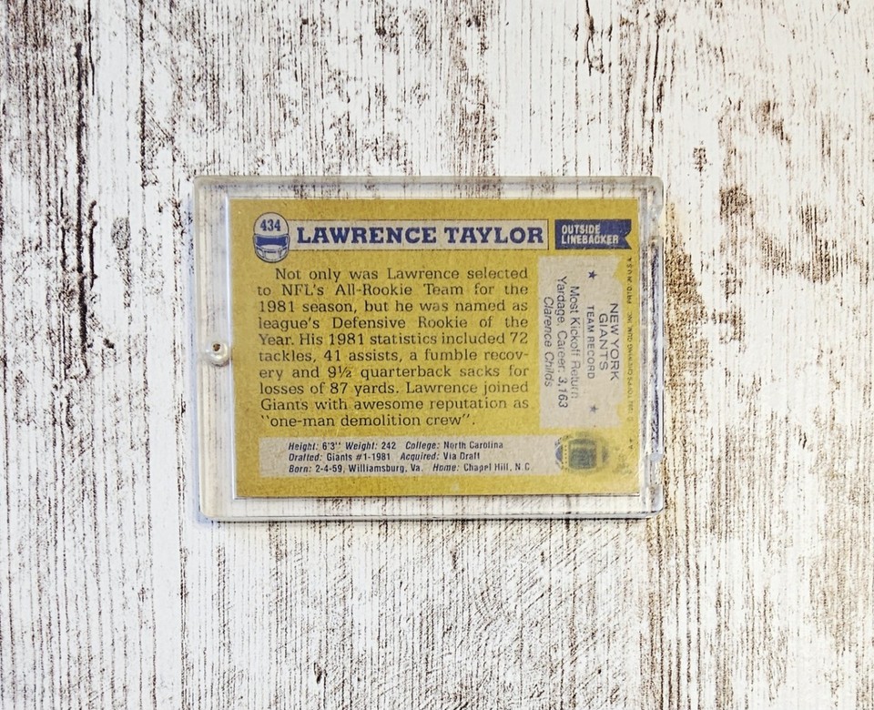 1982 Lawrence Taylor 434 NFC All Pro New York Giants NFL Topps Rookie ...