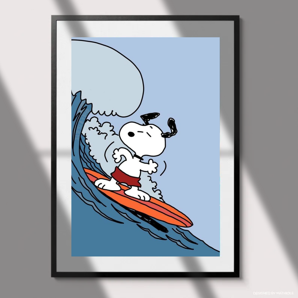 Snoopy Surfing Poster Peanuts Beach Ocean Surf Summer Vacation Art ...