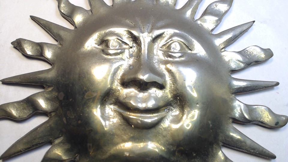 Brass Smiling Sun Face Wall Plaque Mid-Century Celestial Vintage Heavy ...