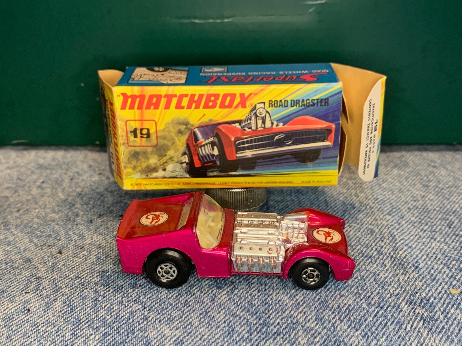 Matchbox Superfast 19, Road Dragster, Magenta, Scorpion Decals ...