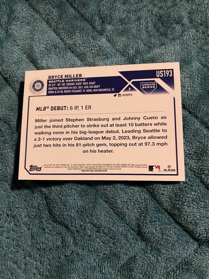 2023 Topps Update #US193 Bryce Miller Rookie Debut 5/2/23 Seattle ...
