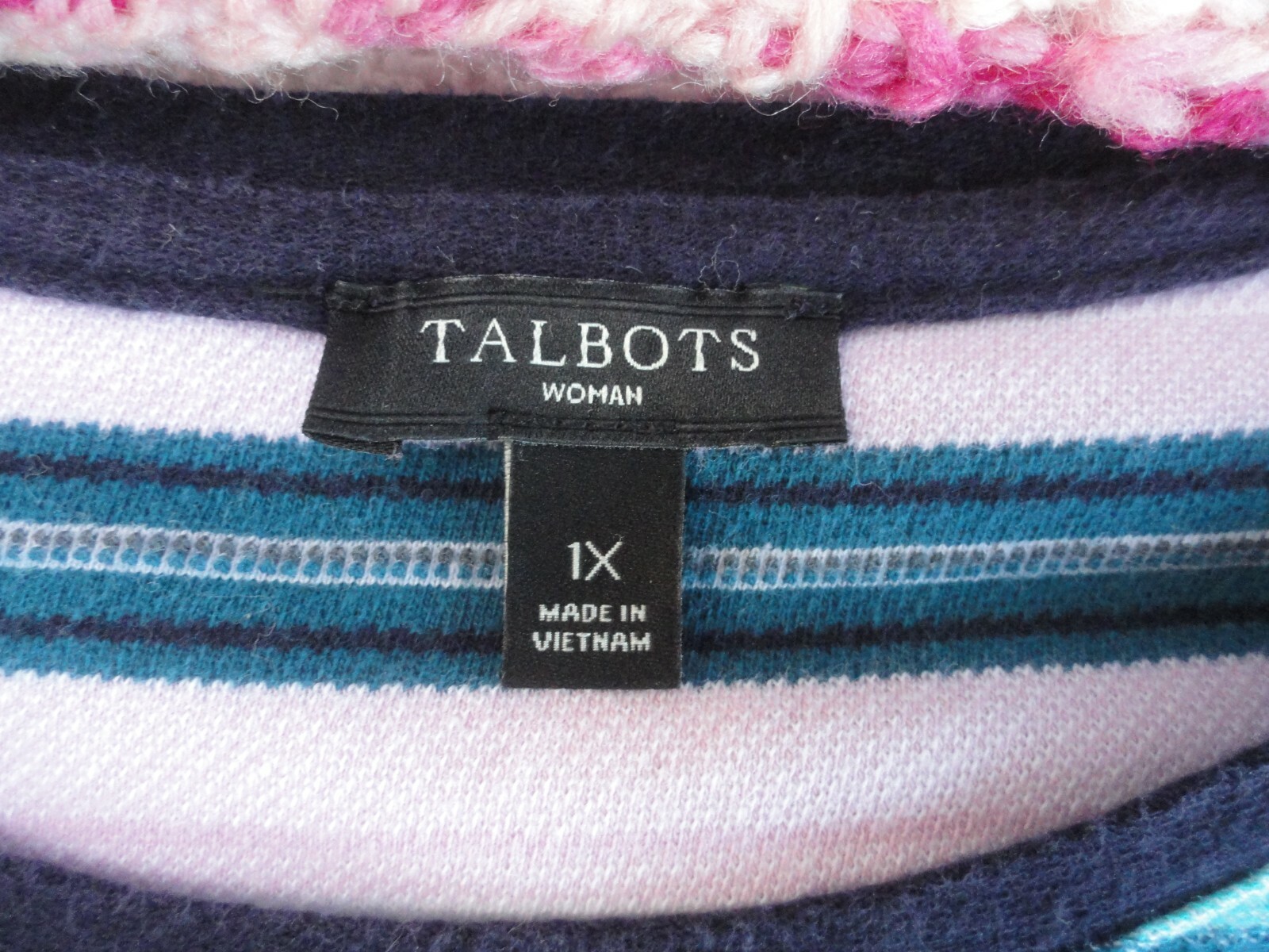 Talbot's Knit Top Woman's 1X White Blue Green Pink Striped 100% Cotton ...