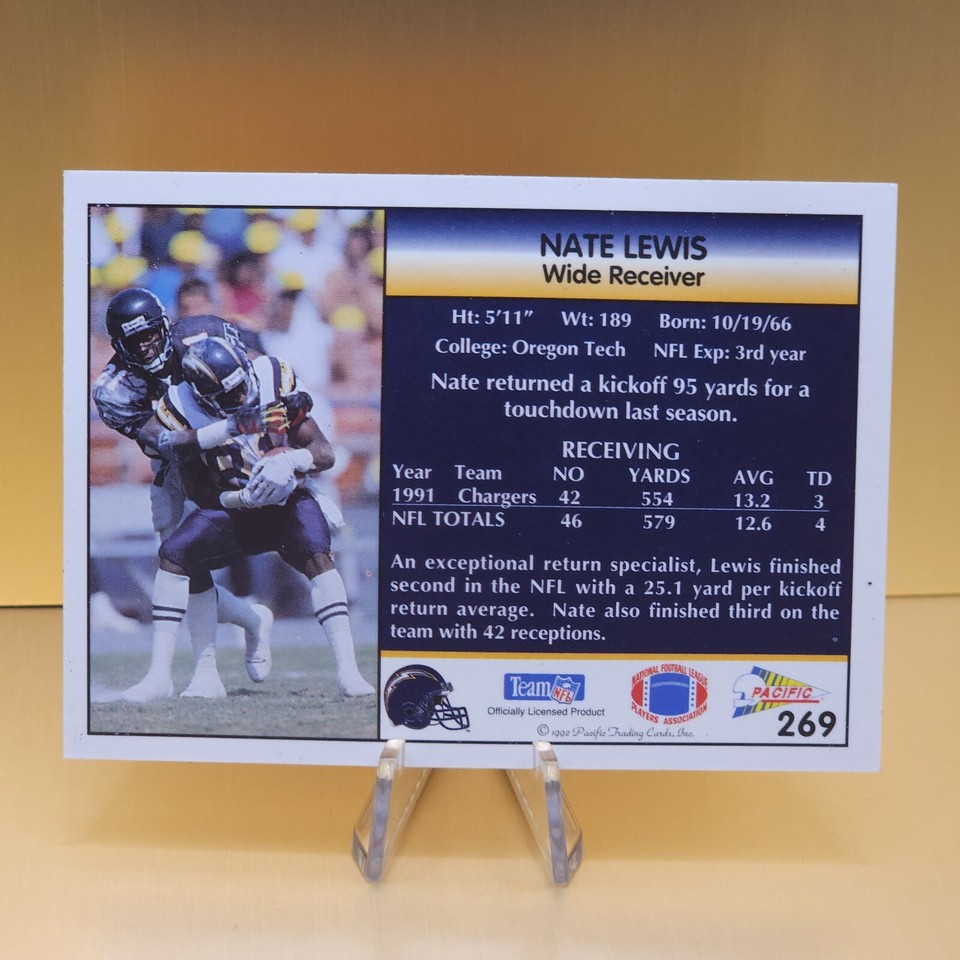 1991 Pacific - #447 Nate Lewis (RC) San Deigo Chargers Football Trading ...
