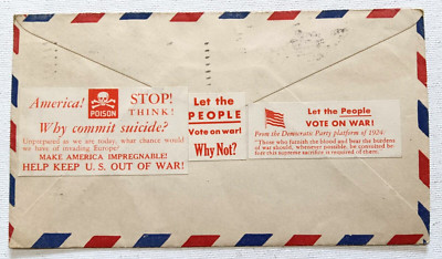1941 WWII Anti-War Slogan Stickers Vote on War, Oakland California ...