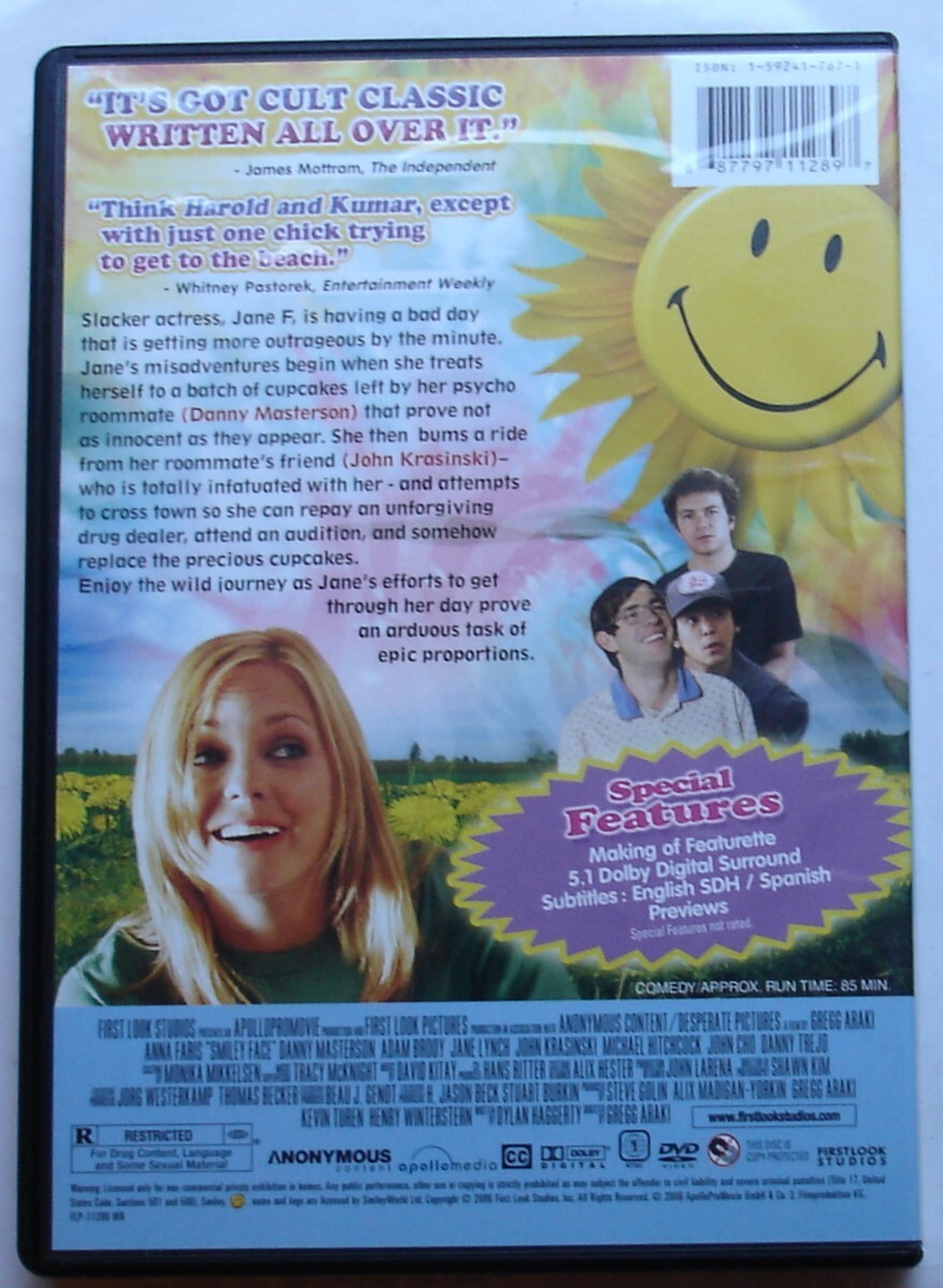 Smiley Face (DVD, 2007) Stars Anna Faris, John Krasinski, and Jane ...