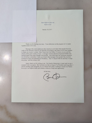 President Barack Obama Signed 2017 Letter on White House Letterhead and ...