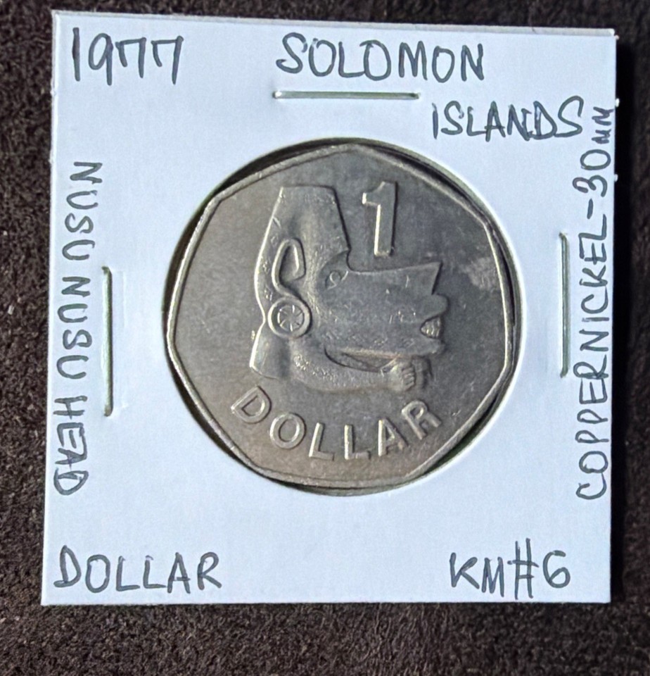 1977 SOLOMON ISLANDS 1 DOLLAR COIN-30MM-NUSU-NUSU HEAD-ELIZABETH II -KM ...