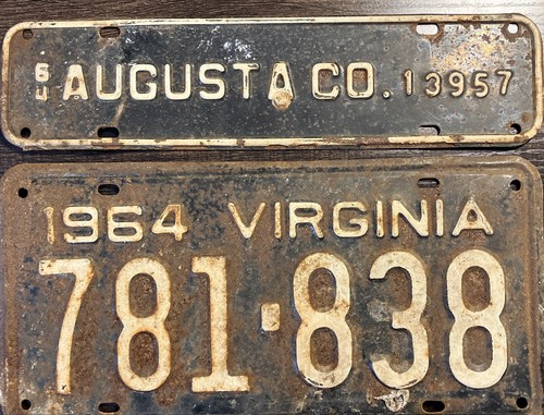 Virginia DMV Vanity License Plate Tag Va Town Tax Topper Augusta 1964 ...